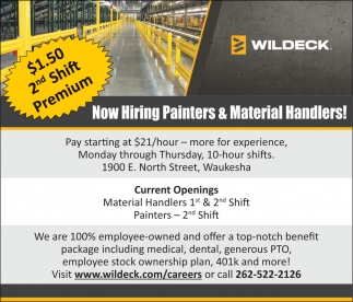 Painters & Material Handlers!, Wildeck, Waukesha, WI